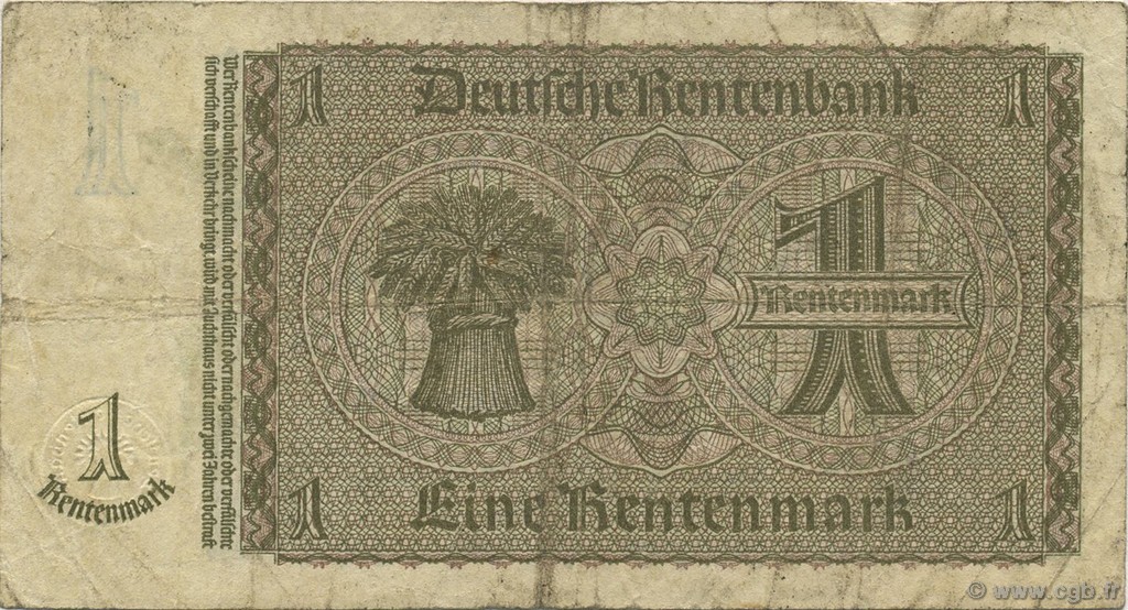 1 Rentenmark GERMANY 1937 P.173b b61_1739 Banknotes