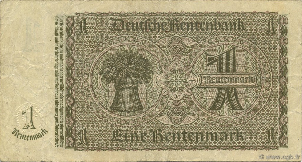 1 Rentenmark GERMANY 1937 P.173b b61_1740 Banknotes