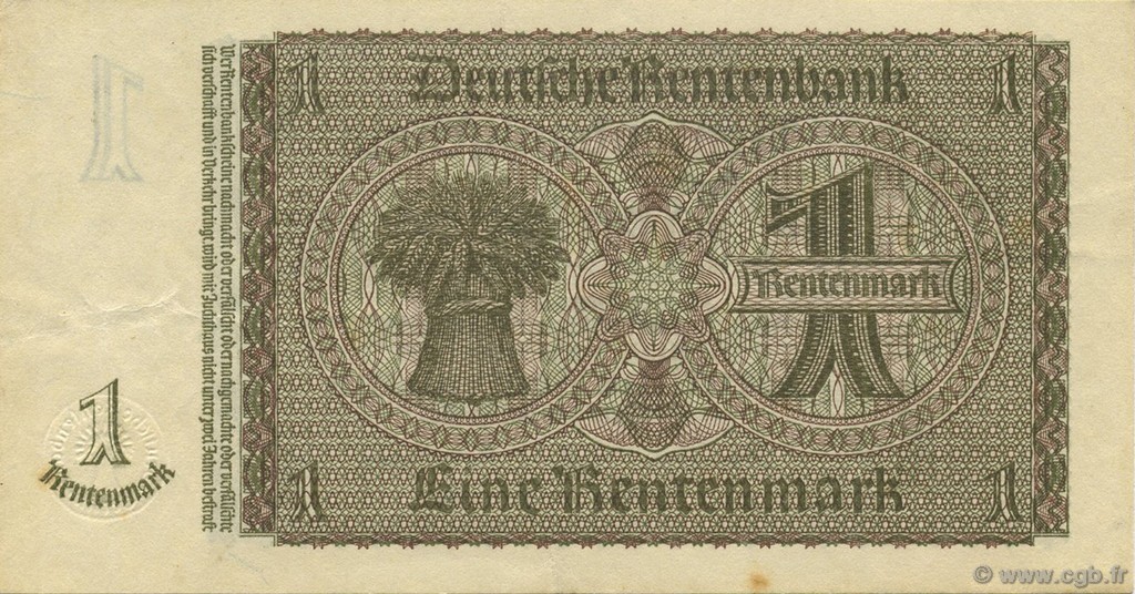 1 Rentenmark ALLEMAGNE 1937 P.173b b61_1741 Billets