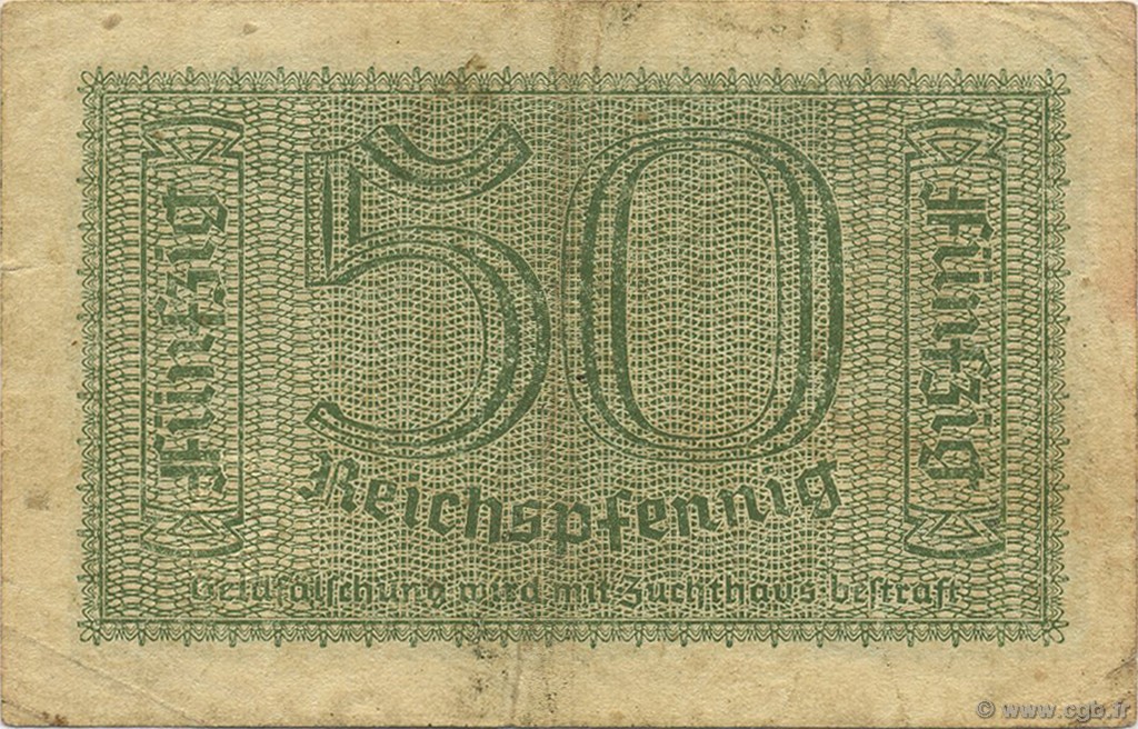 50 Reichspfennig GERMANY 1940 P.R135 b61_1956 Banknotes