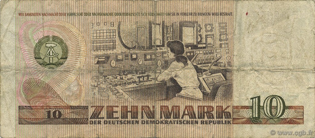 10 Mark ALLEMAGNE RÉPUBLIQUE DÉMOCRATIQUE 1971 P.28a b61_2089 Billets