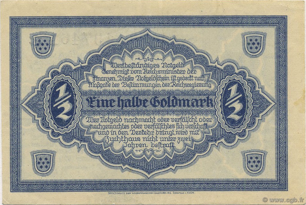 1/2 Goldmark ALLEMAGNE Weimar 1923 Mul.5040.1a b61_2385 Billets