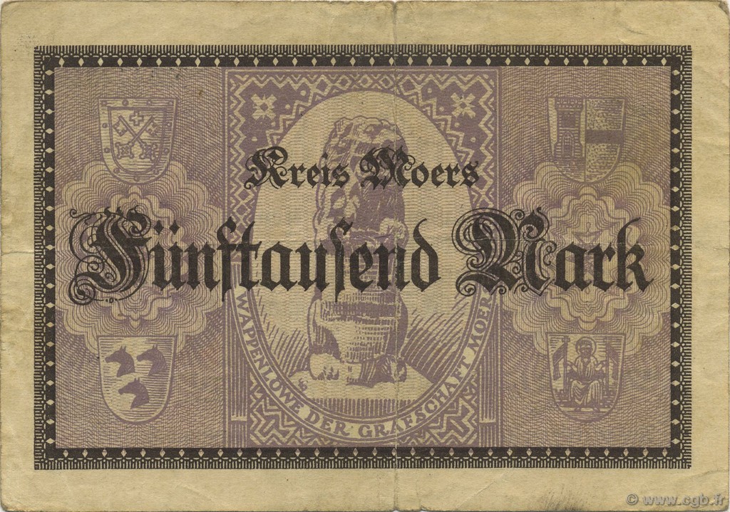5000 Mark GERMANY Moers 1923 b61_2933 Banknotes