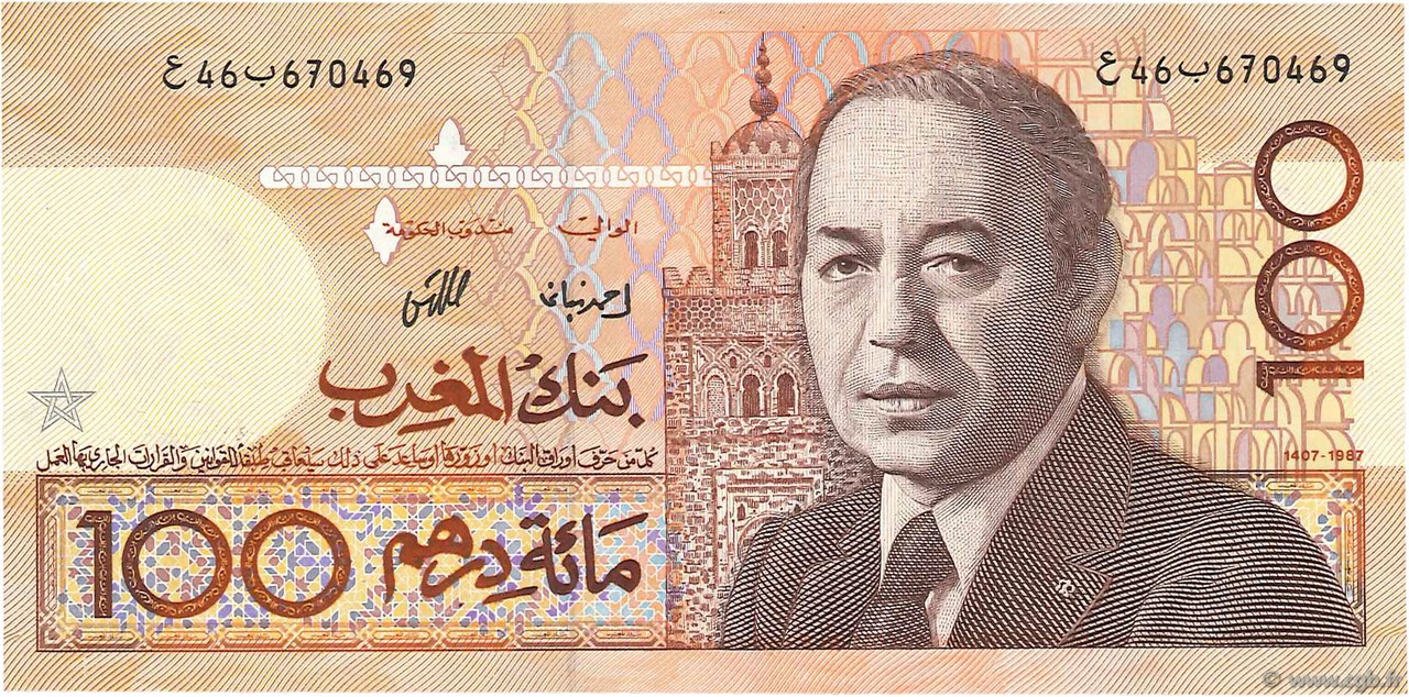 100 Dirhams MAROC 1987 P 62a B68 0645 Billets