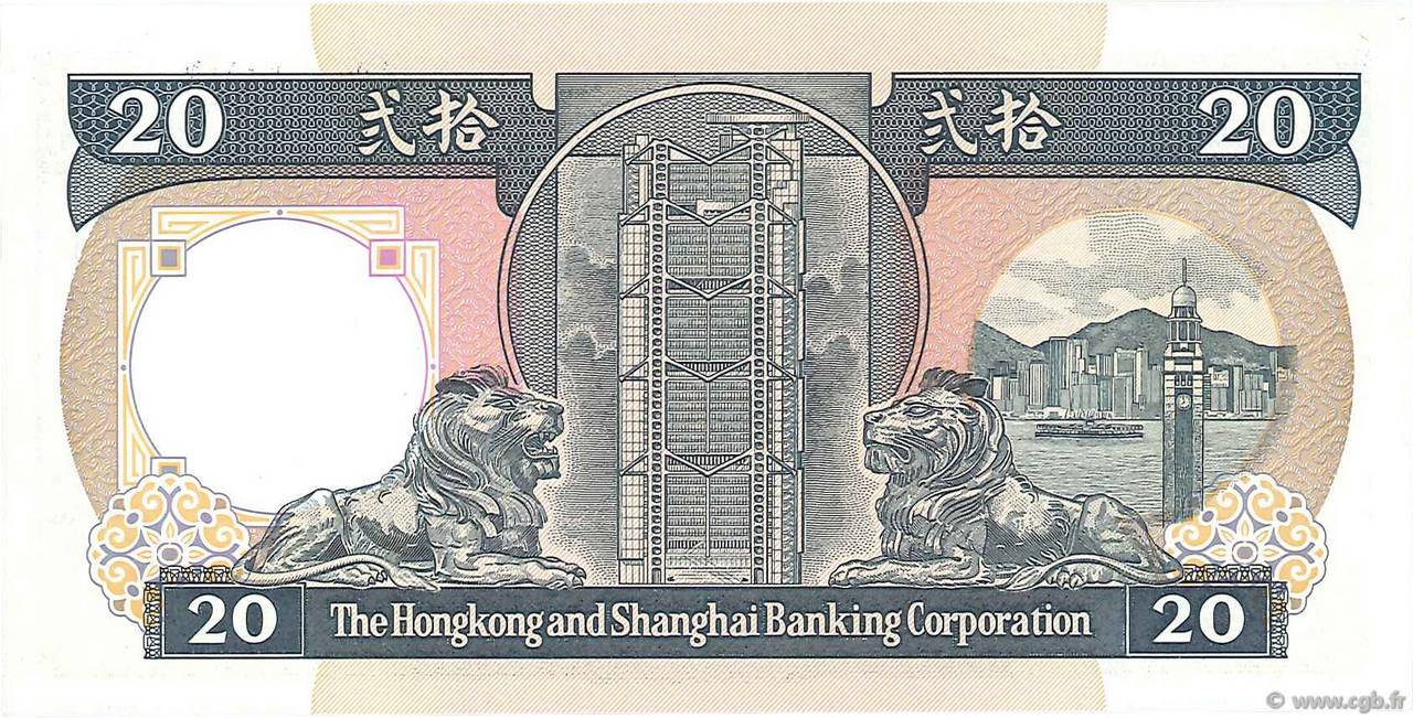 20 Dollars HONG KONG 1989 P.192c b71_0763 Banknotes