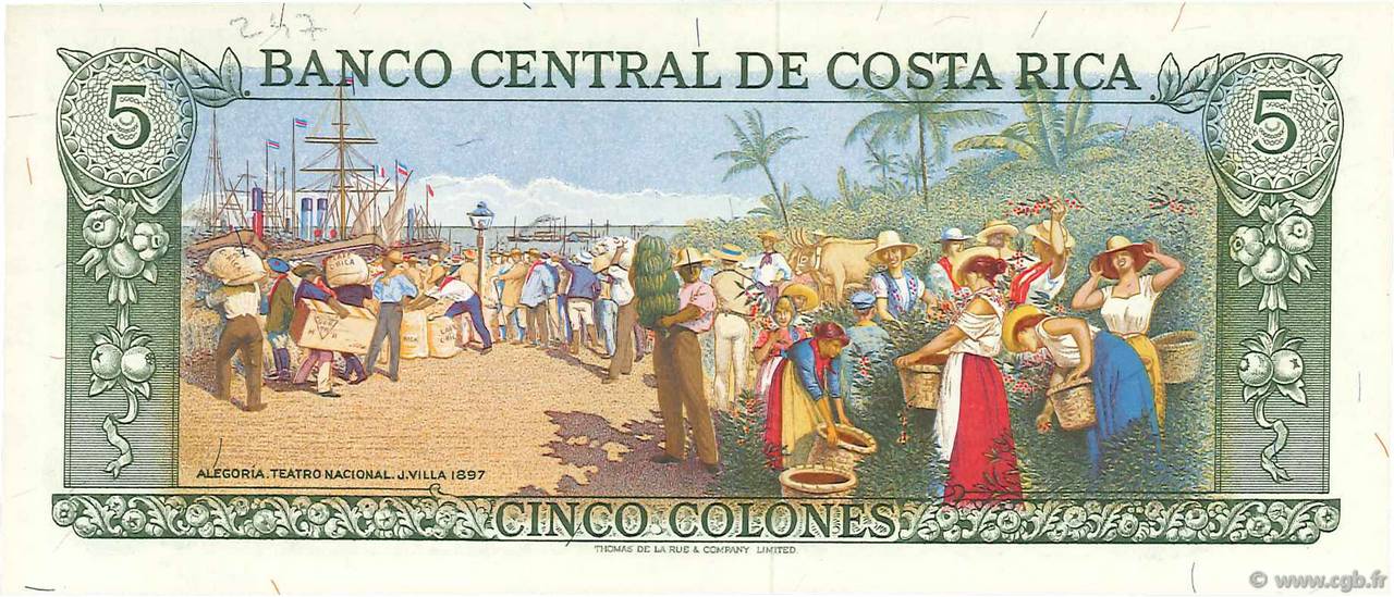 5 Colones Commémoratif COSTA RICA 1975 P.247 b74_0450 Banconote