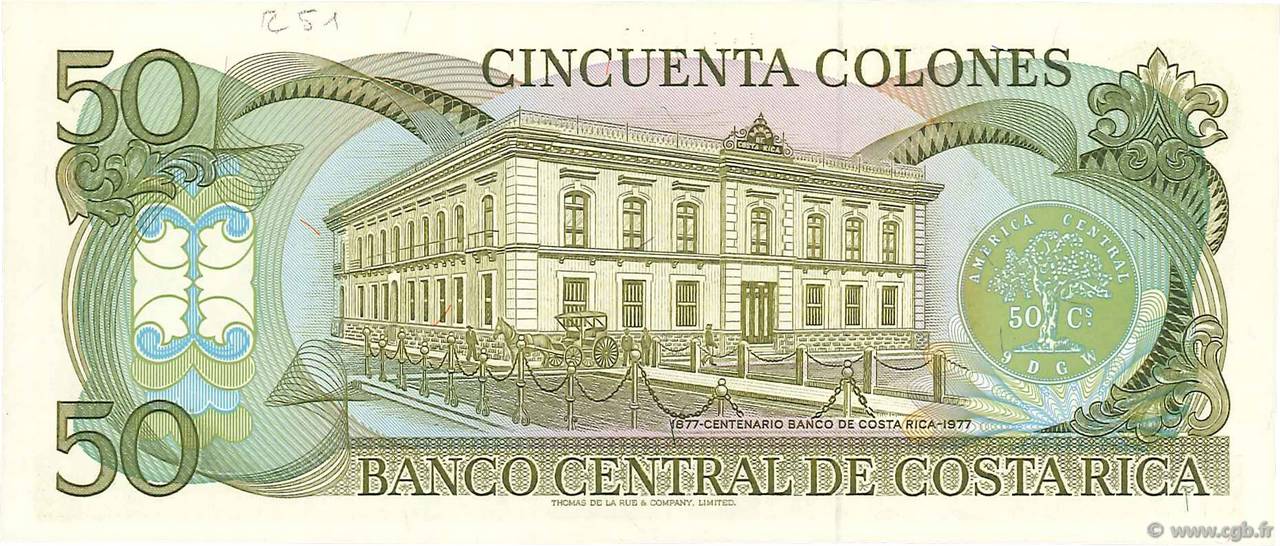 50 Colones COSTA RICA 1981 P.251a b74_0454 Banconote