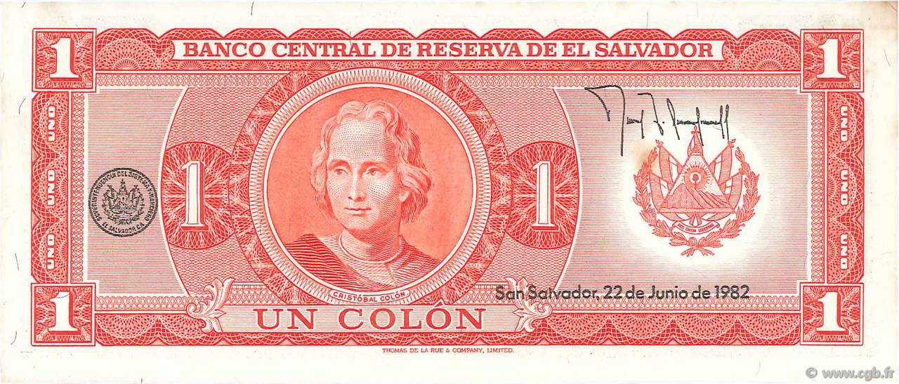 1 Colon EL SALVADOR 1982 P.133Aa b75_0610 Banknotes