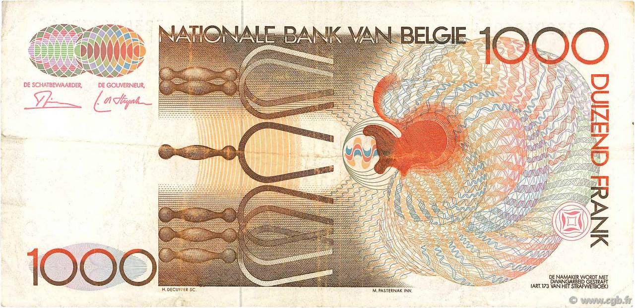 1000 Francs BELGIQUE 1980 P.144a b76_0425 Billets