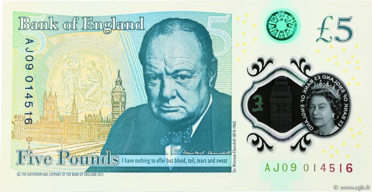 5 Pounds ENGLAND 2015 P.394 b76_2401 Banknotes