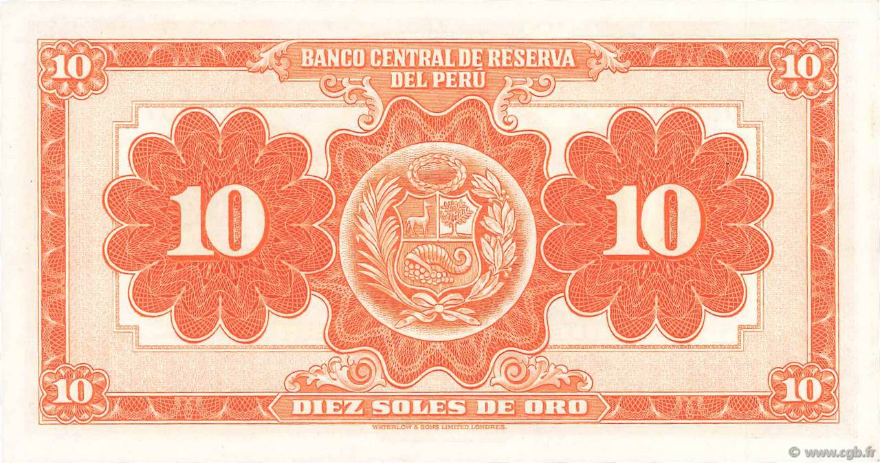 10 Soles PERU 1958 P.082 b77_0084 Banknotes