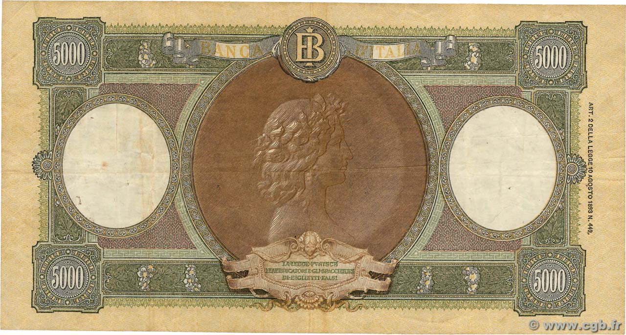 5000 Lire ITALY 1956 P.085c b77_0773 Banknotes