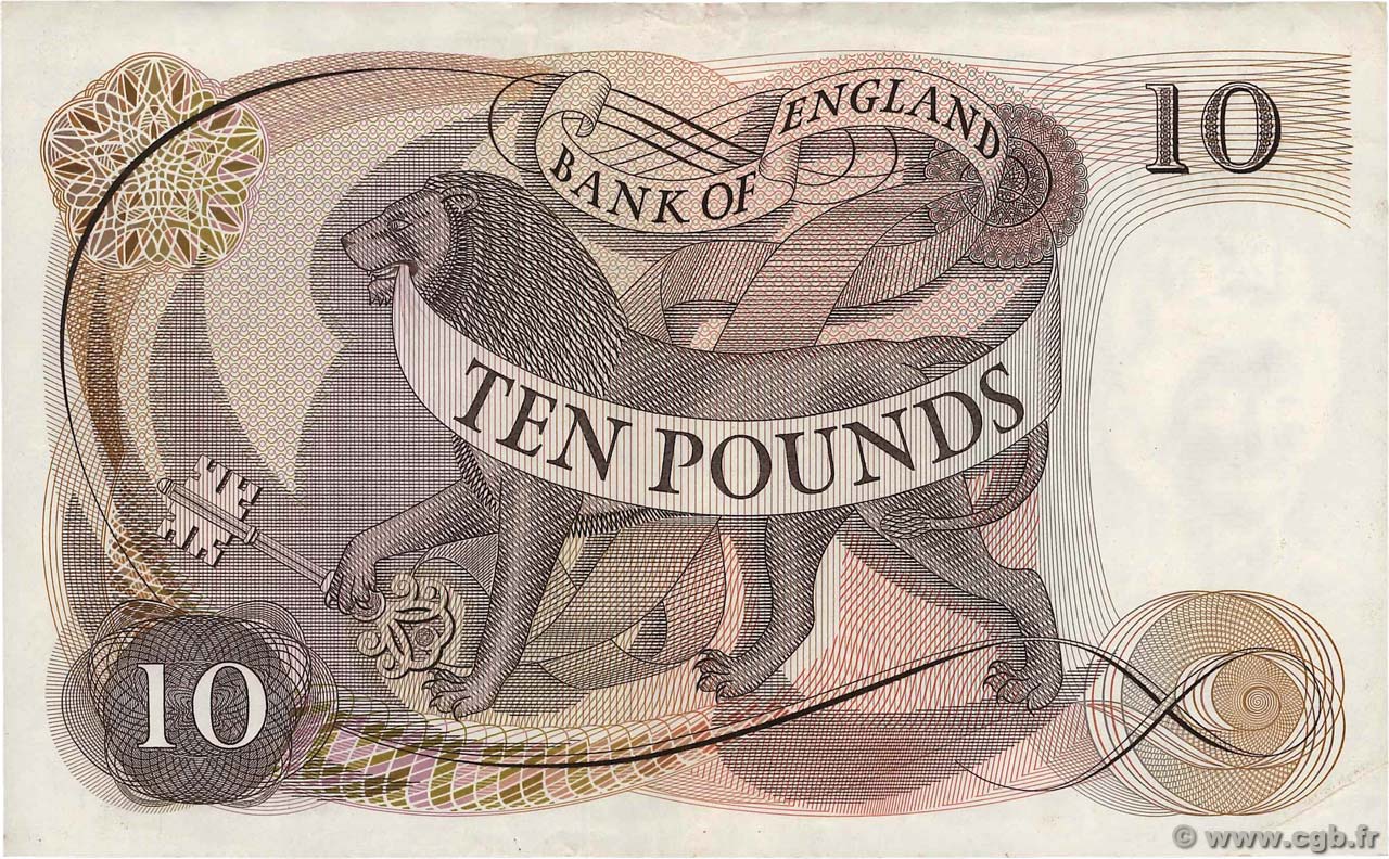 10 Pounds ENGLAND 1970 P.376c b77_0776 Banknotes