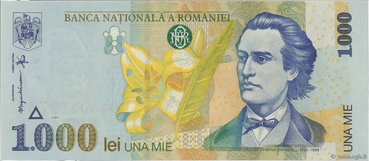1000 Lei ROMANIA 1998 P 106 B78 0637 Banknotes
