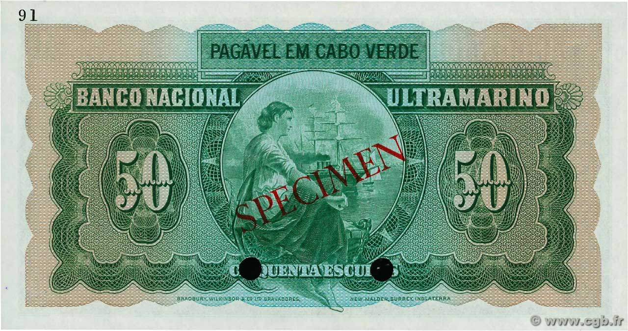 50 Escudos Spécimen CAPE VERDE 1958 P.48ct b79_1067 Banknotes