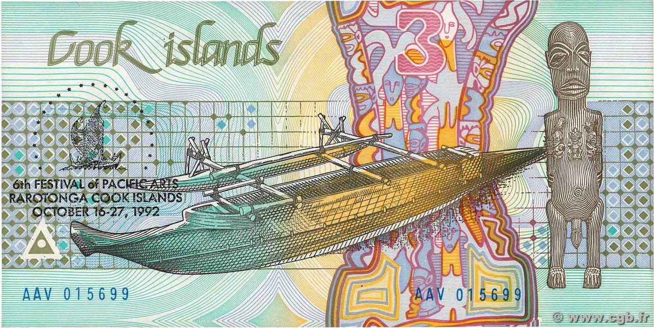 3 Dollars Commémoratif COOK ISLANDS 1992 P.06a b80_0102 Banknotes