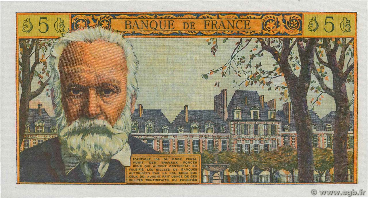 5 Nouveaux Francs VICTOR HUGO FRANCE 1961 F.56.08 b80_0326 Banknotes