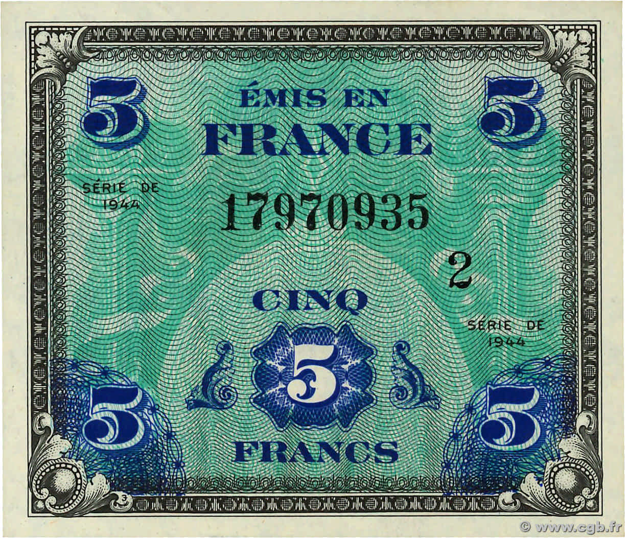 5 Francs DRAPEAU FRANCE 1944 VF.17.02 b83_8110 Banknotes