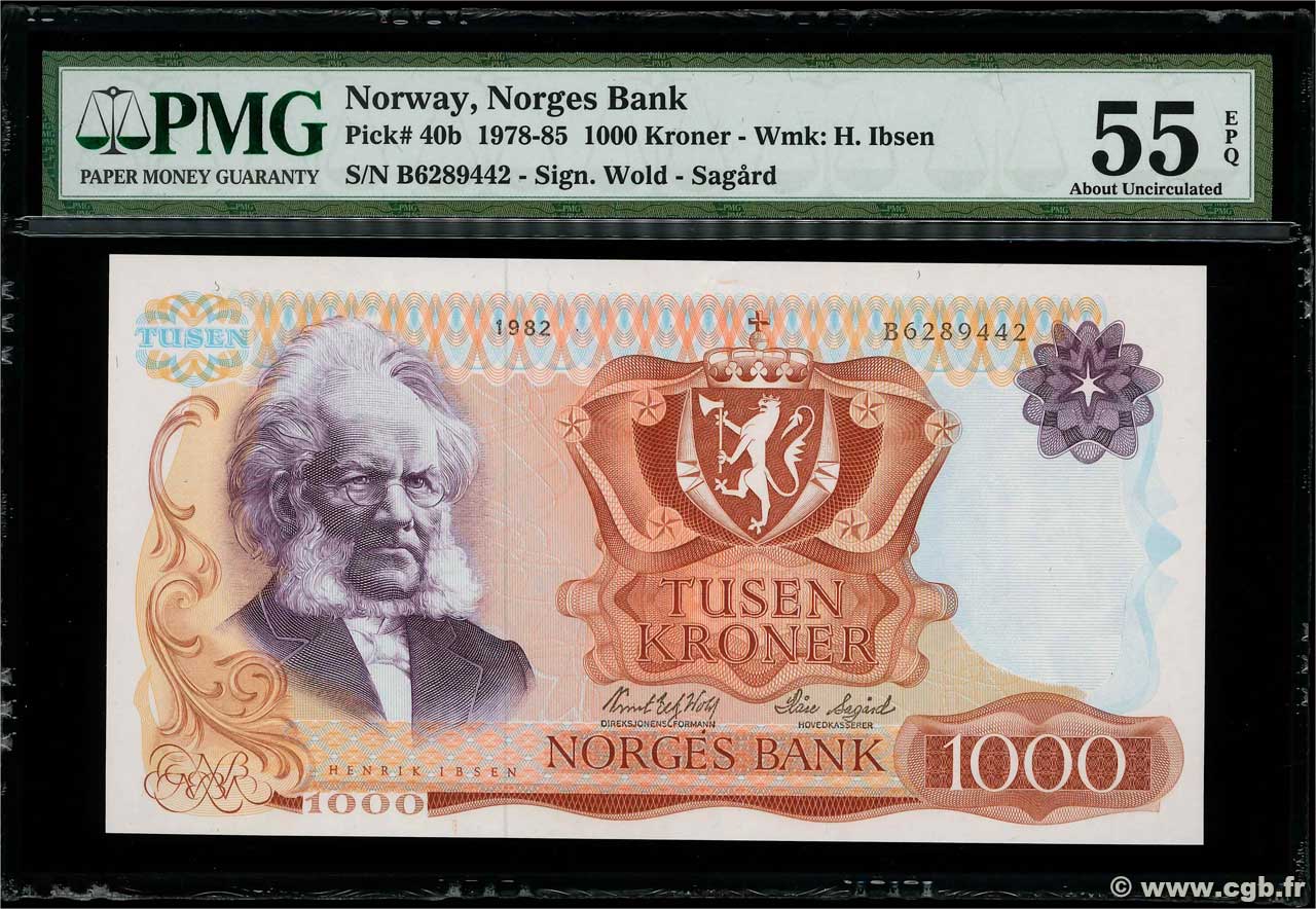 1000 Kroner NORWAY 1982 P.40b b84_0070 Banknotes