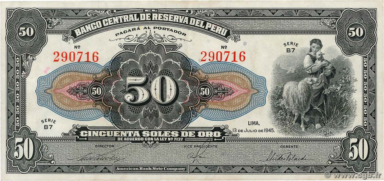 50 Soles PERU 1945 P.068Aa b84_0473 Banknotes
