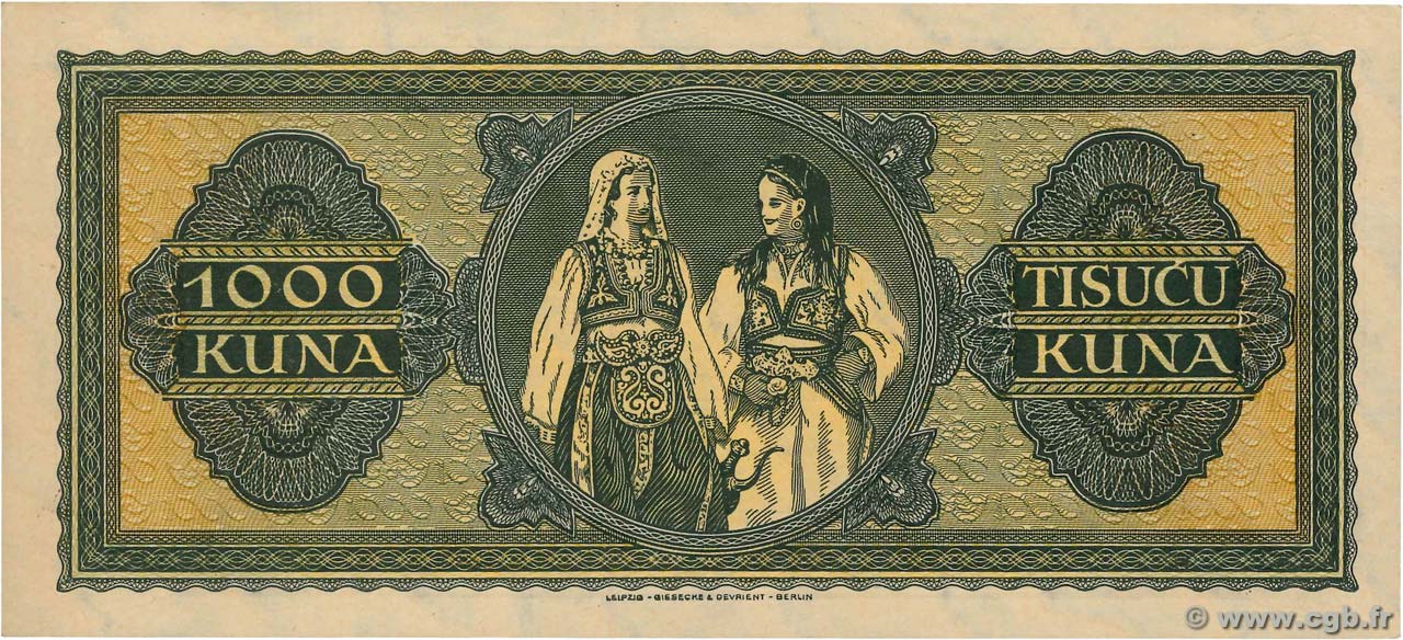 1000 Kuna CROATIE 1943 P.12a b84_1109 Billets