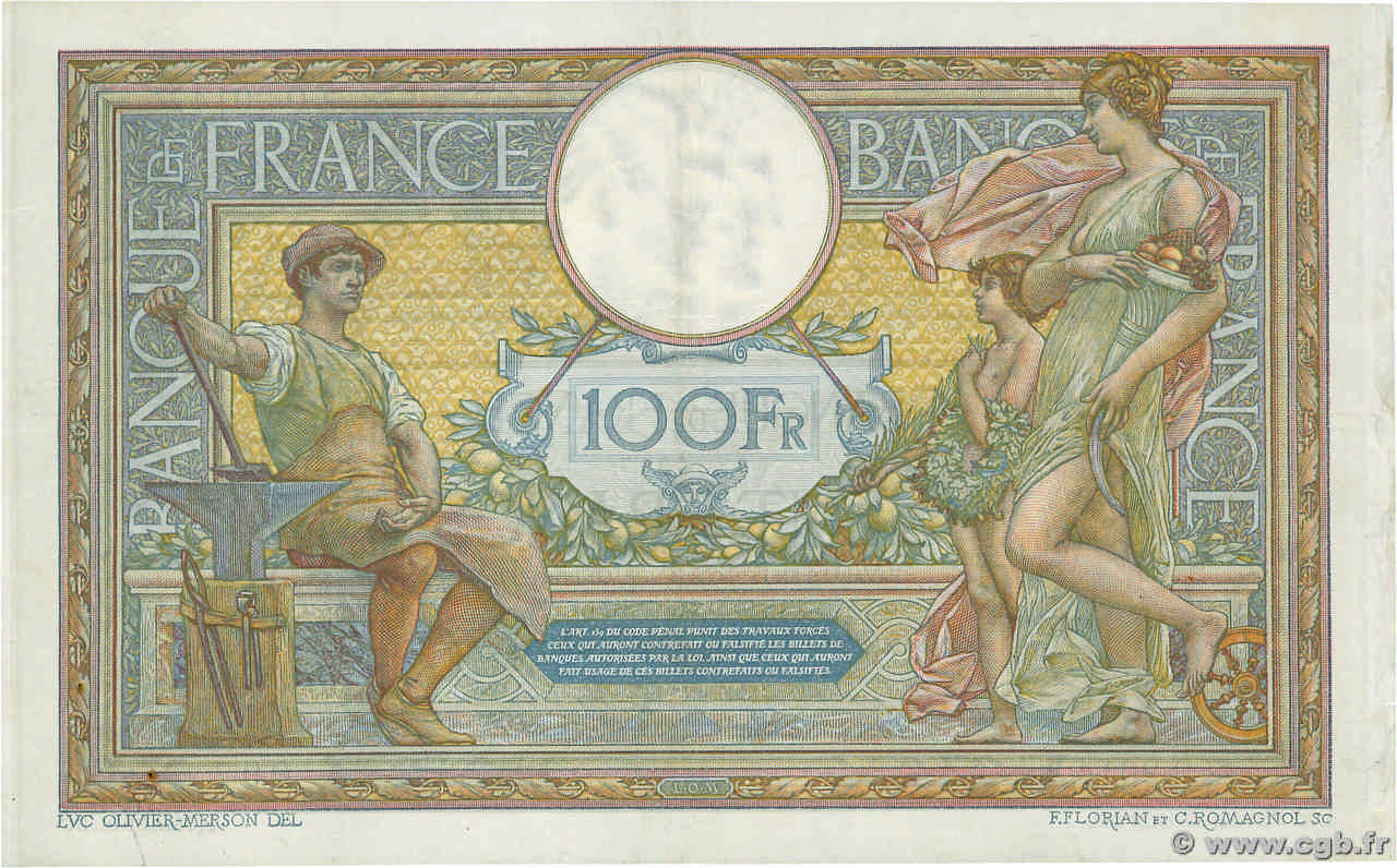 100 Francs LUC OLIVIER MERSON sans LOM FRANCE 1914 F.23.06 b84_3550 Billets