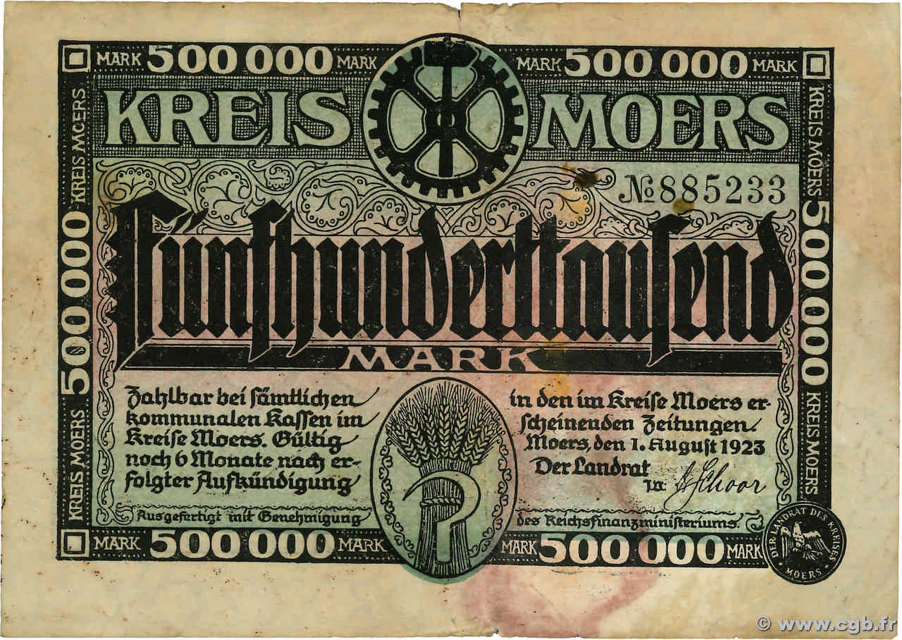 500000 Mark ALLEMAGNE Moers 1923 P.- b84_4331 Billets