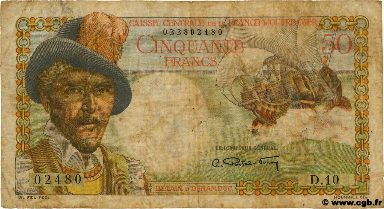 50 Francs Belain d'Esnambuc CCFOM AFRIQUE ÉQUATORIALE FRANÇAISE 1947 A ...