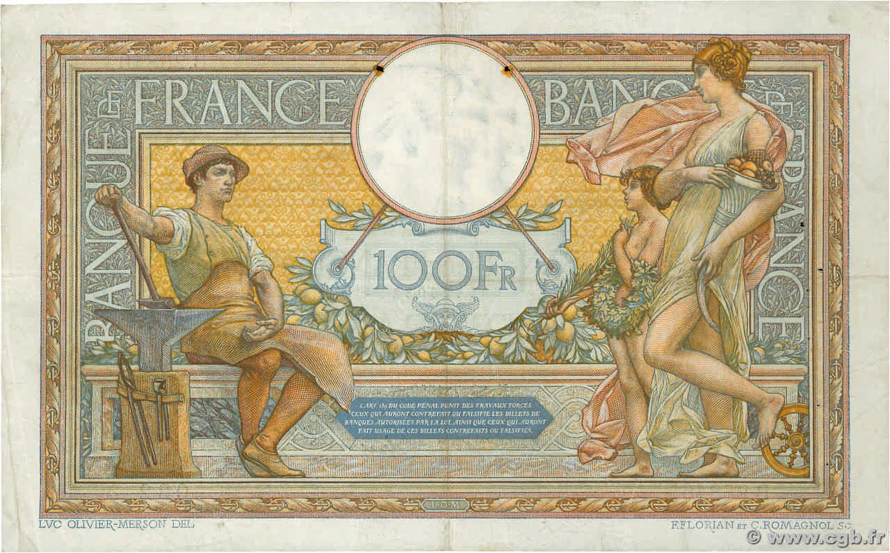 100 Francs LUC OLIVIER MERSON grands cartouches FRANCE 1929 F.24.08 b84 ...