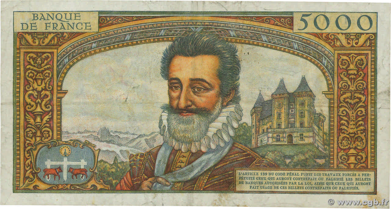 50 NF sur 5000 Francs HENRI IV FRANCE 1958 F.54.01 b84_4885 Banknotes