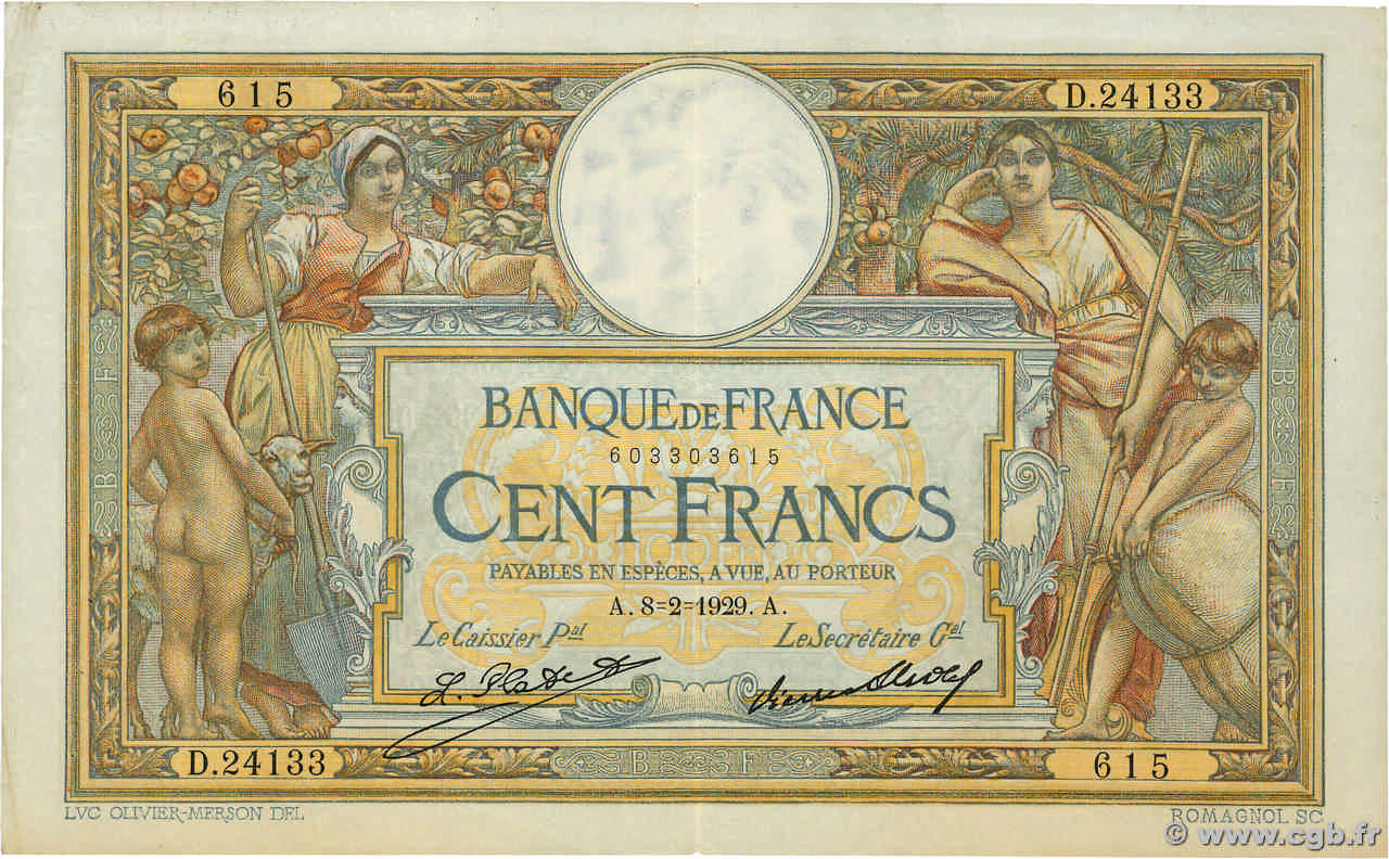 100 Francs LUC OLIVIER MERSON grands cartouches FRANCE 1929 F.24.08 b84 ...