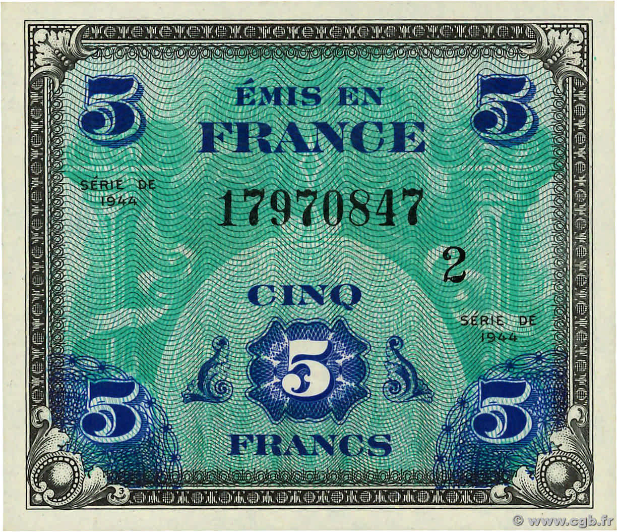 5 Francs DRAPEAU FRANCE 1944 VF.17.02 b84_5532 Banknotes