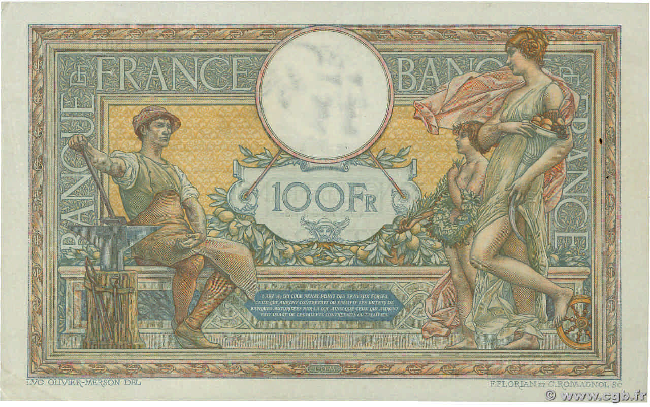 100 Francs LUC OLIVIER MERSON grands cartouches FRANCE 1927 F.24.06 b84 ...