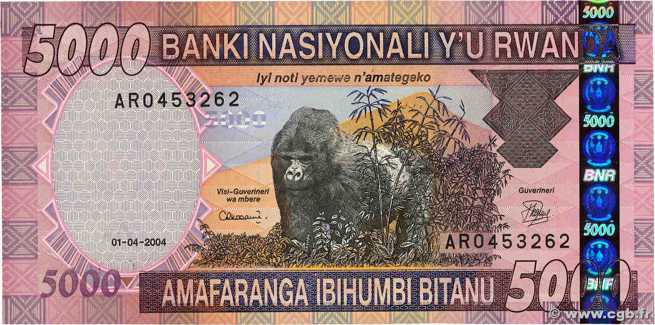 5000 Francs RWANDA 2004 P.33 b85_3185 Billets