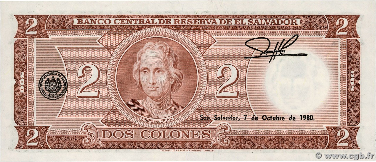 2 Colones EL SALVADOR 1974 P.116b b85_3215 Banknotes