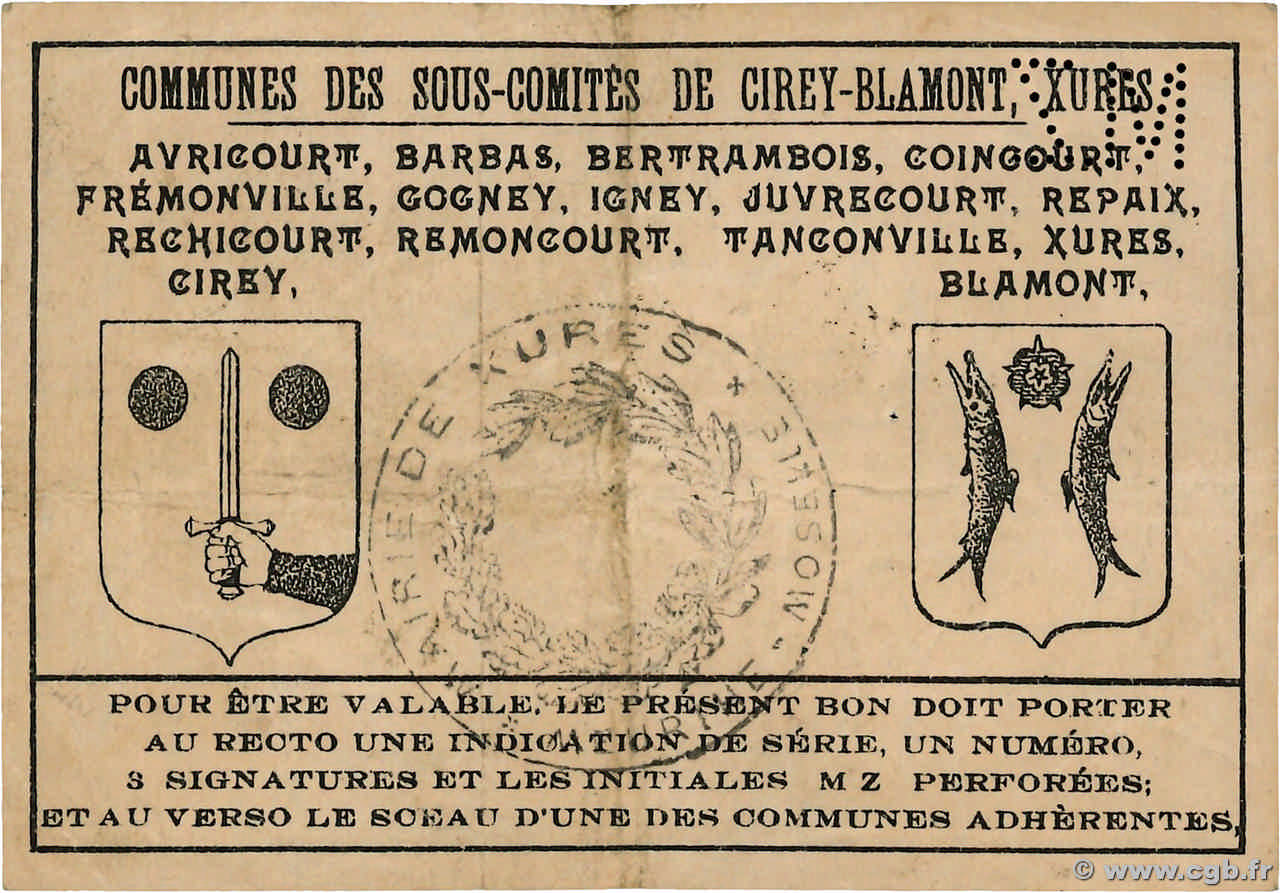 2 Francs FRANCE régionalisme et divers Girey-Blamont, Xures 1917 JP.54 ...