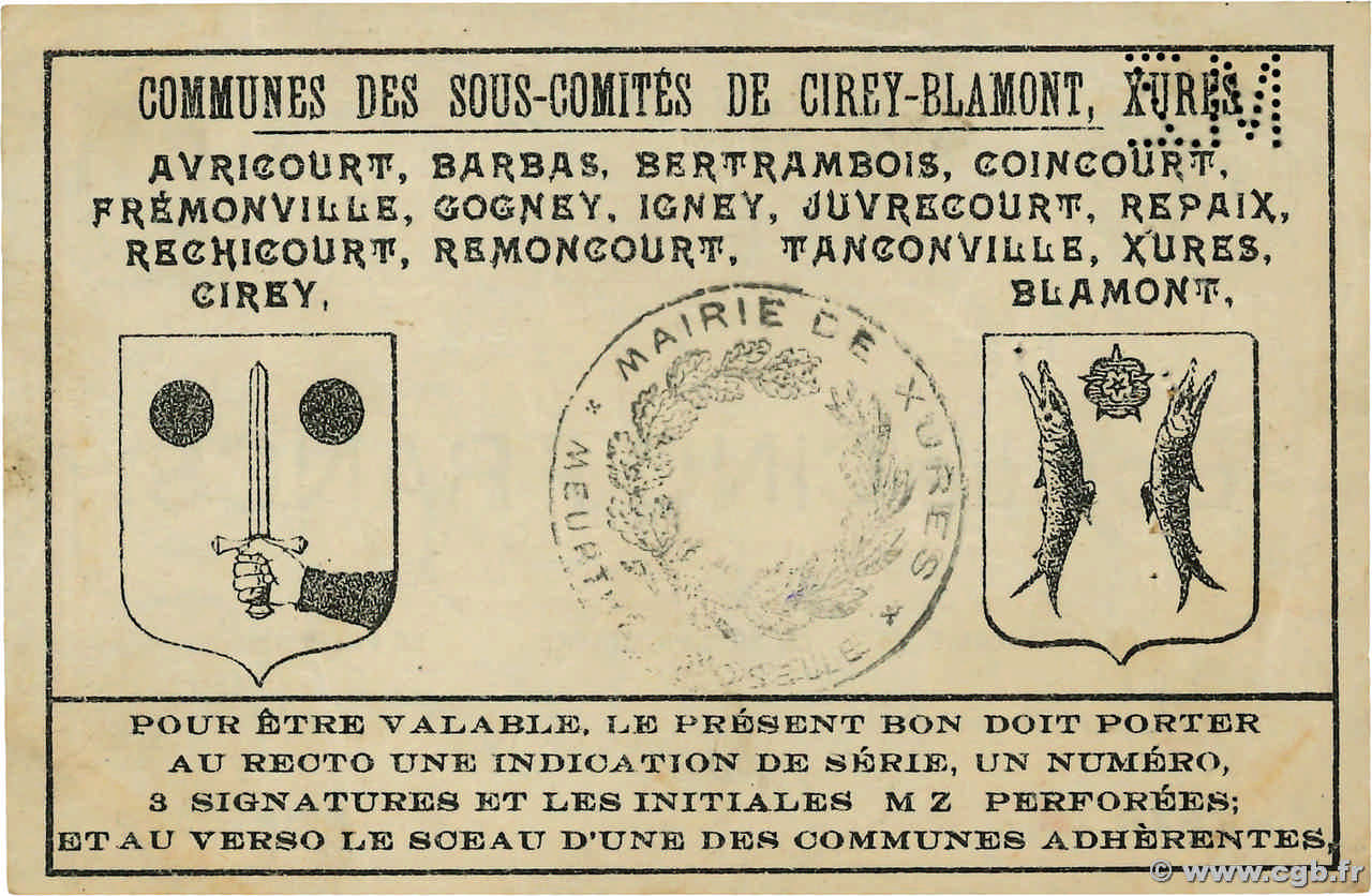 5 Francs FRANCE régionalisme et divers Girey-Blamont, Xures 1917 JP.54 ...