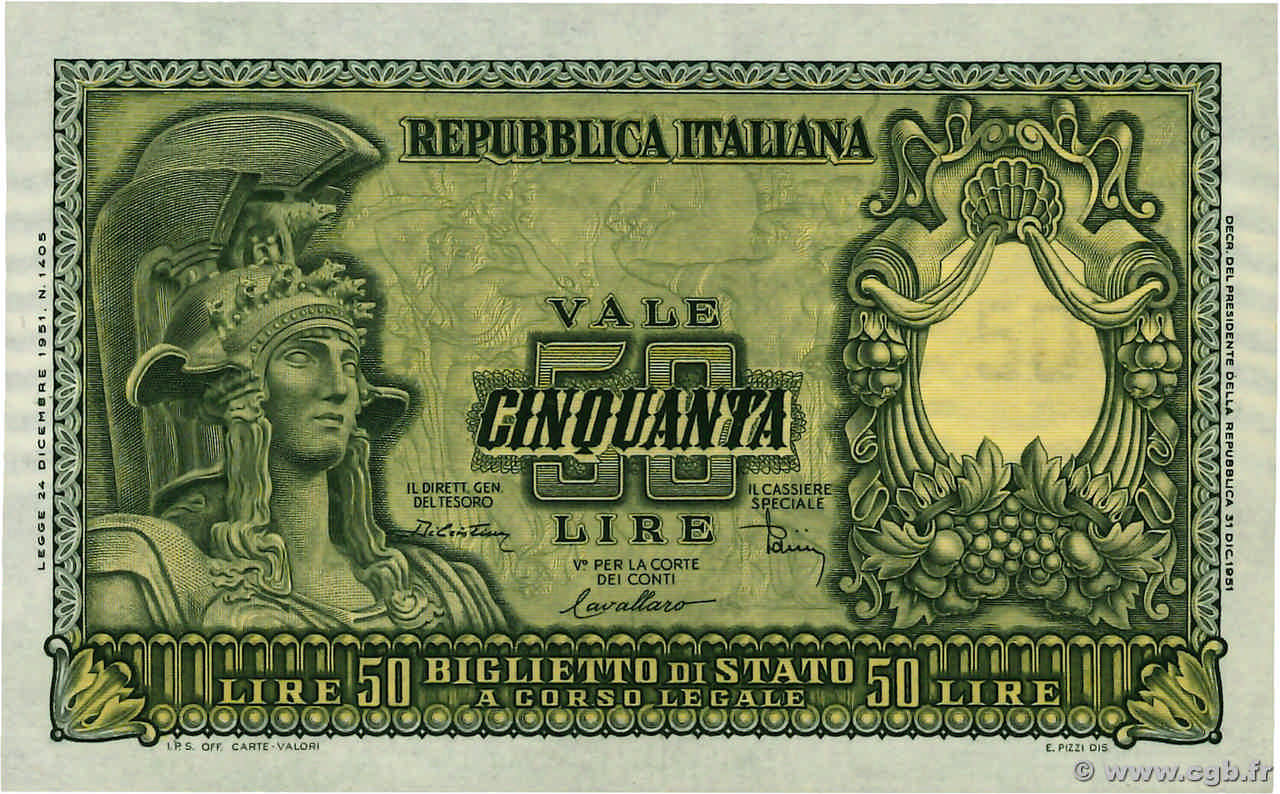 50 Lire ITALIE 1951 P.091b b87_0314 Billets