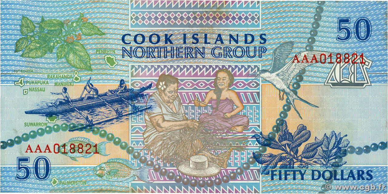 50 Dollars COOK ISLANDS 1992 P.10a b87_0354 Banknotes