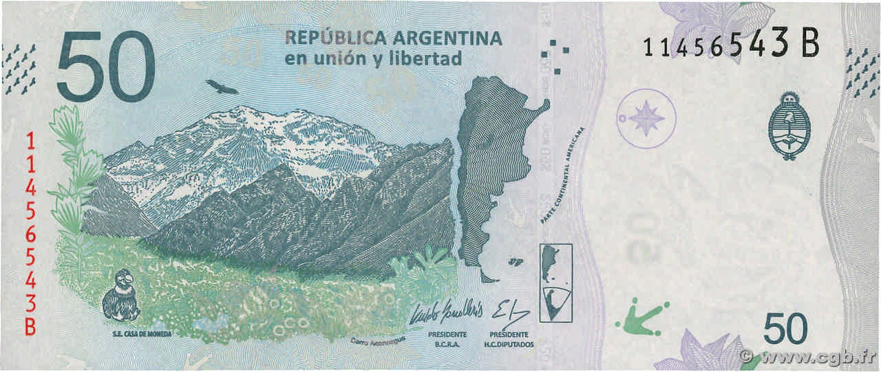 50 Pesos ARGENTINA 2018 P.363 b87_0509 Banknotes