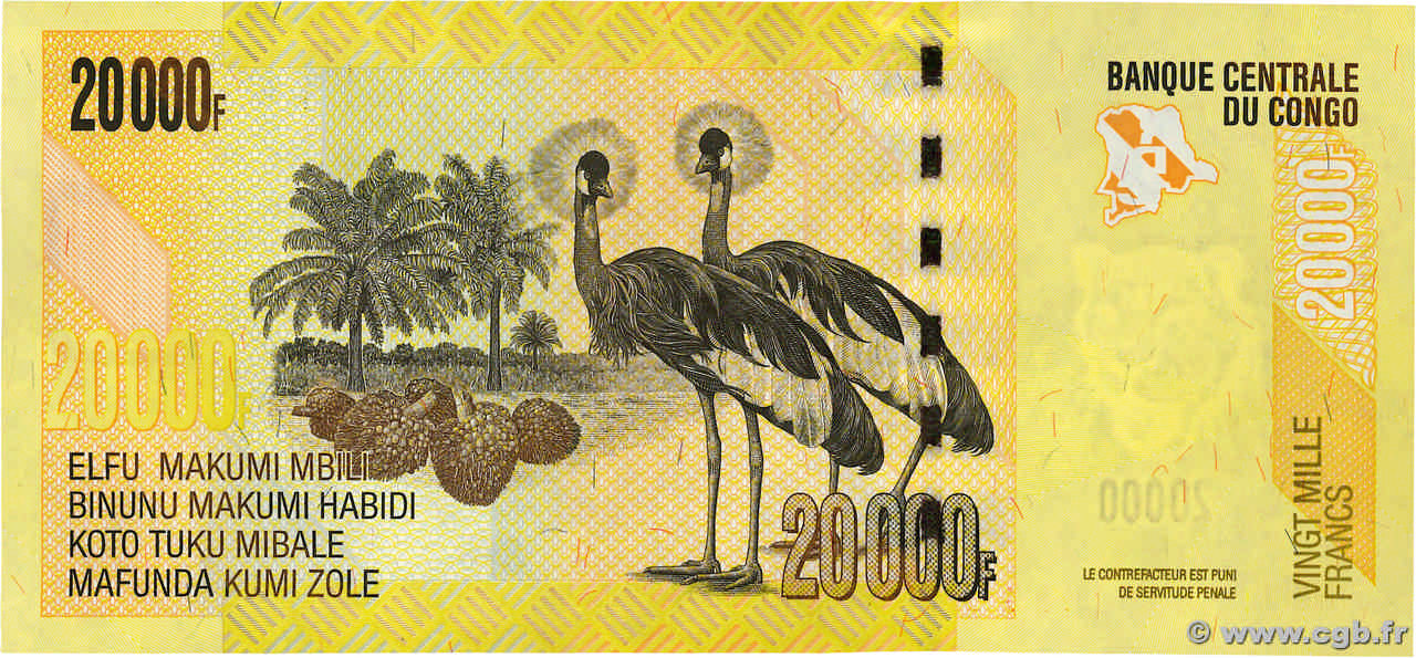 20000 Francs CONGO (RÉPUBLIQUE) 2012 P.104c b87_0551 Billets
