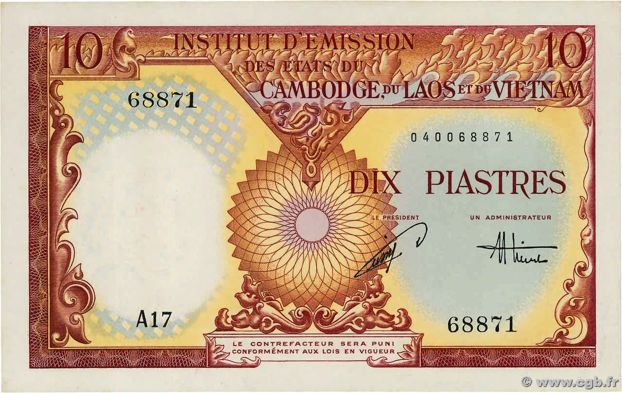 10 Piastres - 10 Dong INDOCHINE FRANÇAISE 1953 P.107 b87_0826 Billets