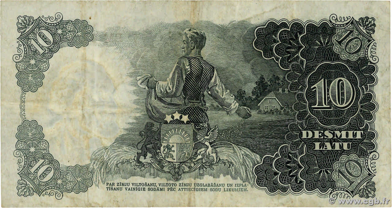 10 Latu LATVIA 1939 P.29d b87_0839 Banknotes