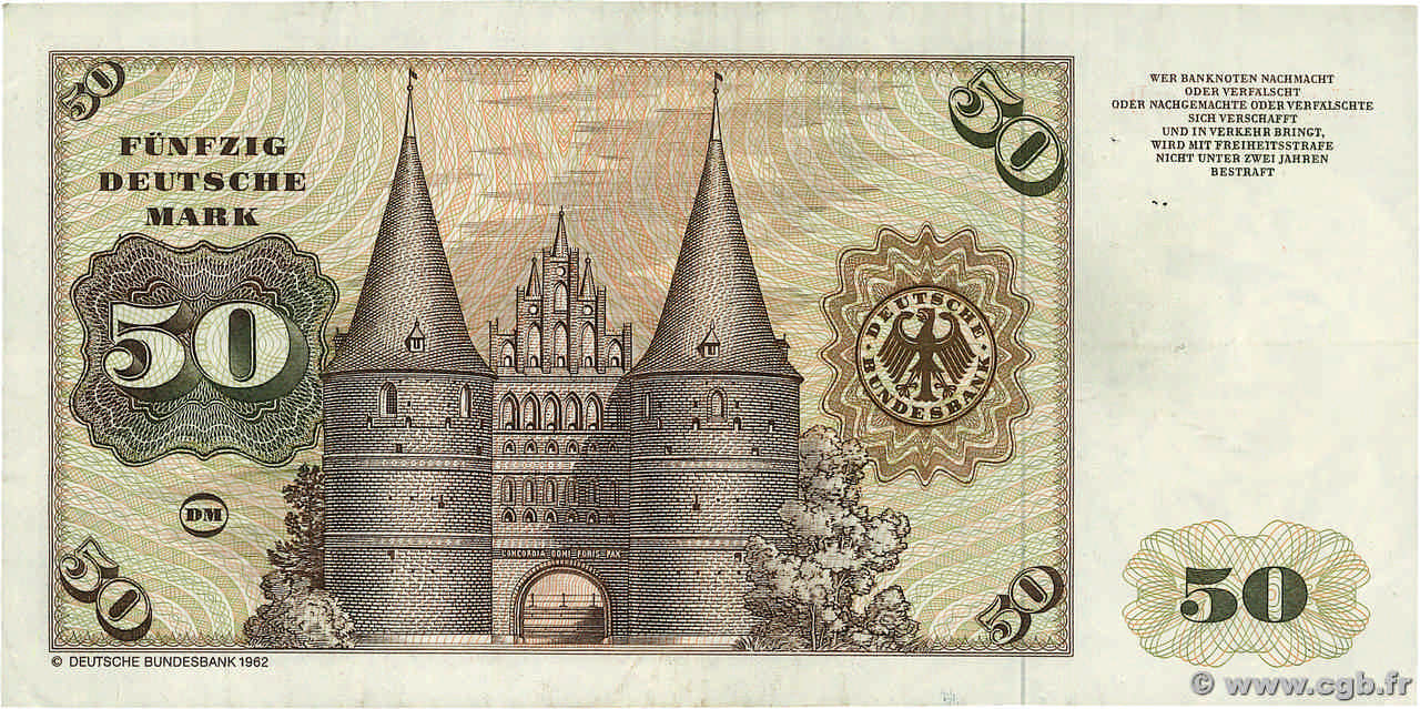 50 Deutsche Mark ALLEMAGNE FÉDÉRALE 1980 P.33d b87_1296 Billets