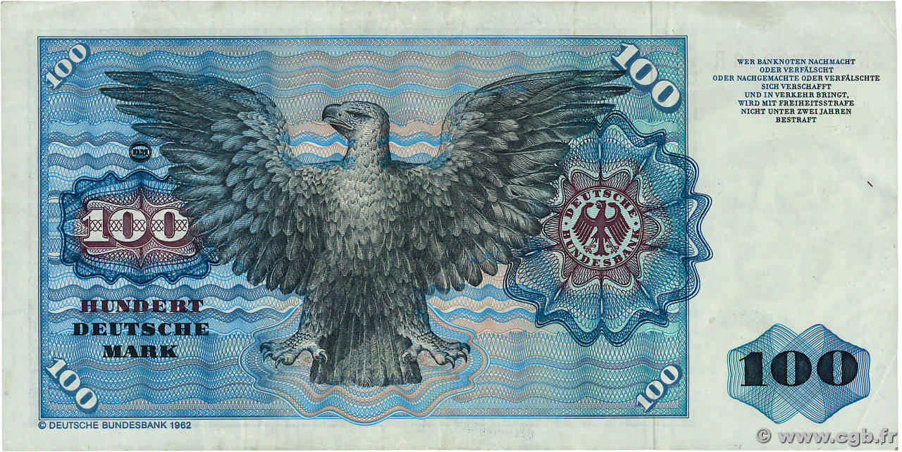 100 Deutsche Mark ALLEMAGNE FÉDÉRALE 1980 P.34d b87_1297 Billets