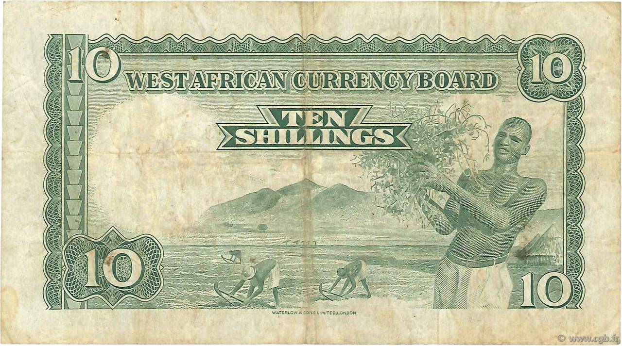 10 Shillings AFRIQUE OCCIDENTALE BRITANNIQUE 1957 P.09a b90_2834 Billets