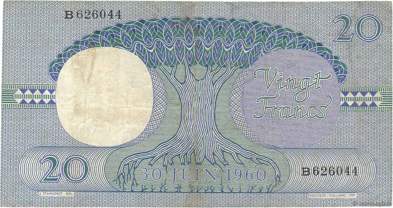 20 Francs RÉPUBLIQUE DÉMOCRATIQUE DU CONGO 1962 P.004a b90_4817 Billets