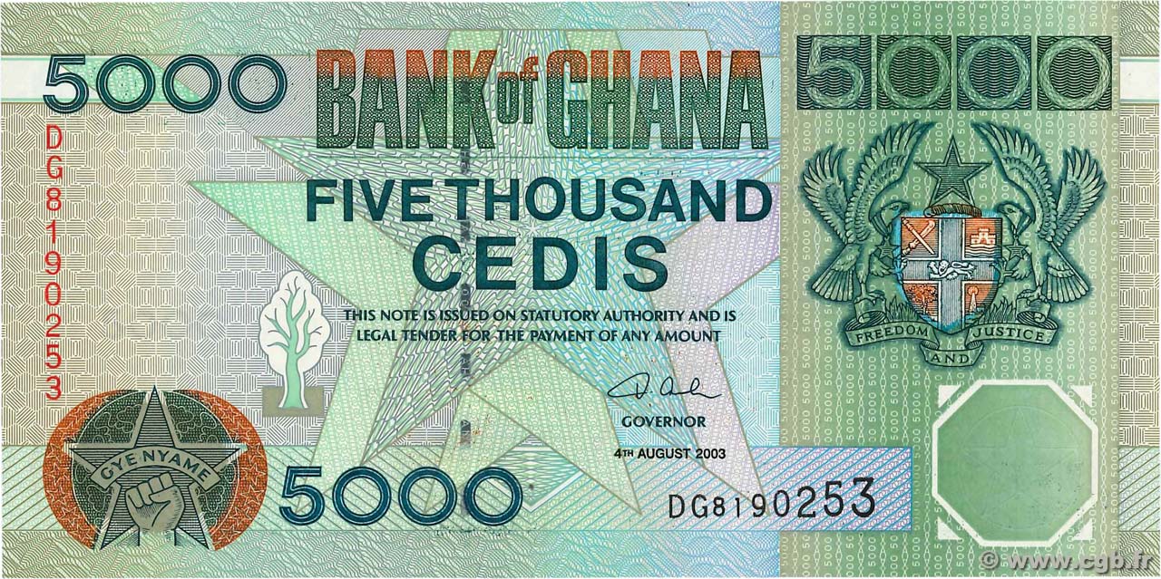 5000 Cedis GHANA 2003 P.34i b92_2462 Billets