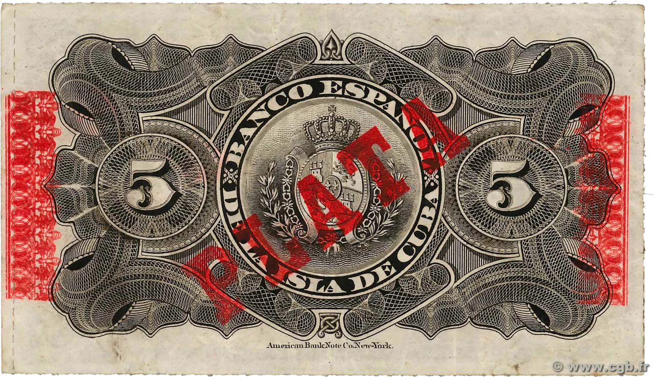 5 Pesos CUBA 1896 P.048b b92_2884 Banknotes