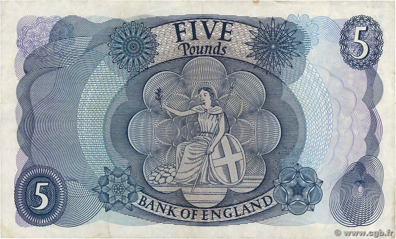 5 Pounds ENGLAND 1970 P.375c b92_4442 Banknotes